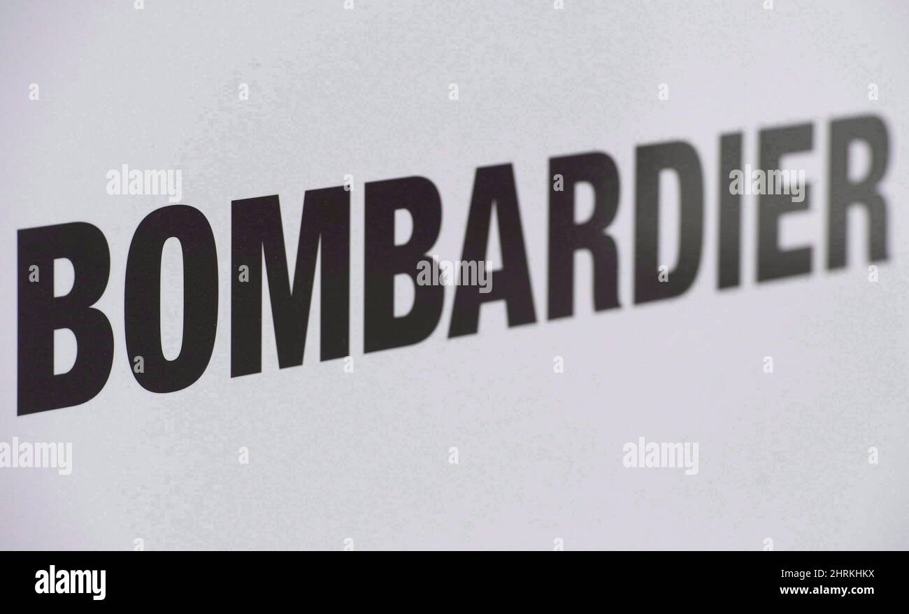 A Bombardier logo is shown at a Bombardier assembly plant in Mirabel ...