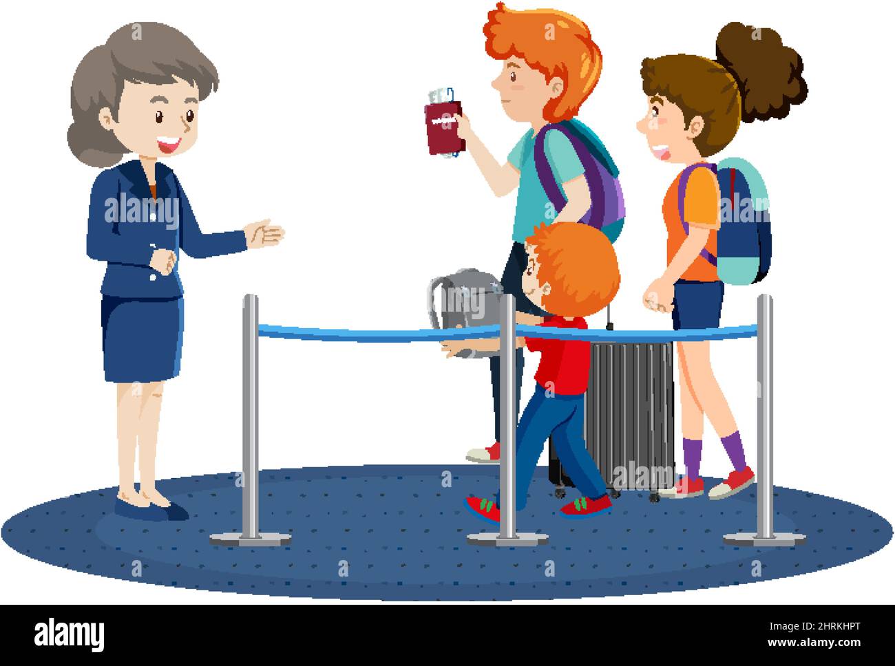 Ground service staff with passengers on white background illustration ...