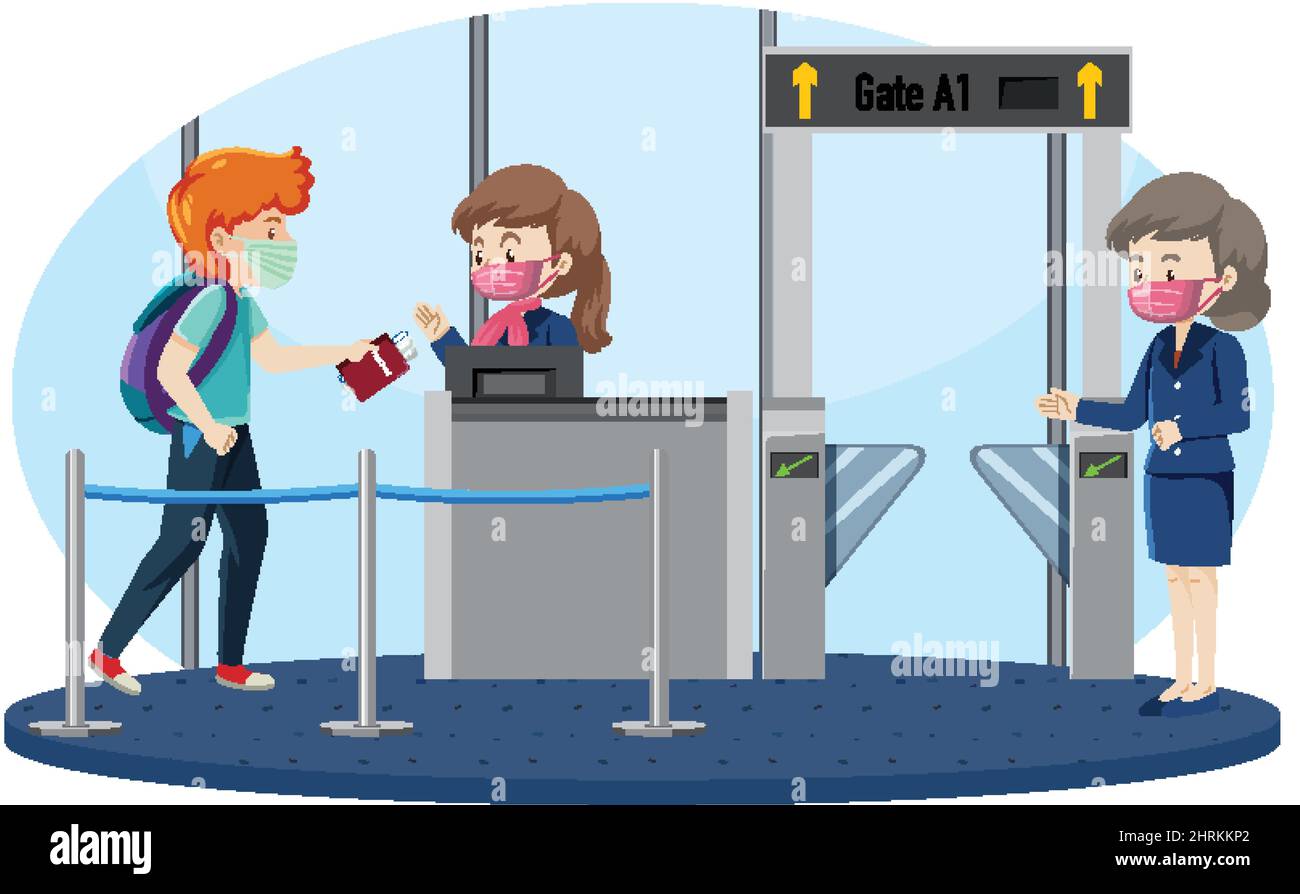 Passengers walking through passport control illustration Stock Vector ...