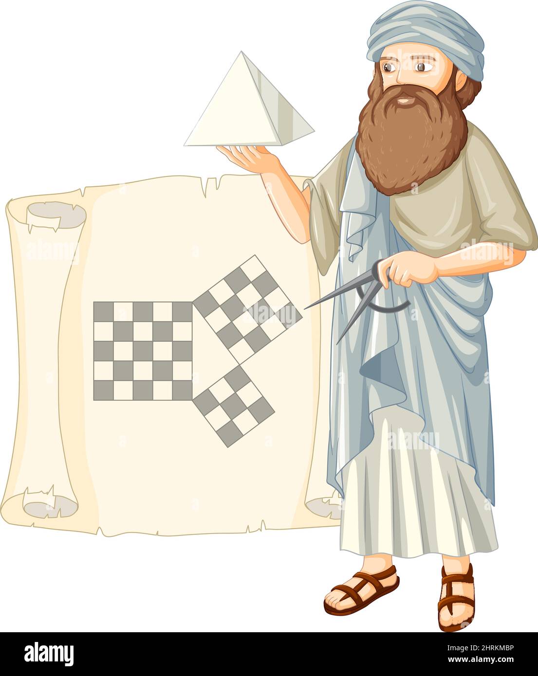 Pythagoras cartoon character on white background illustration Stock ...