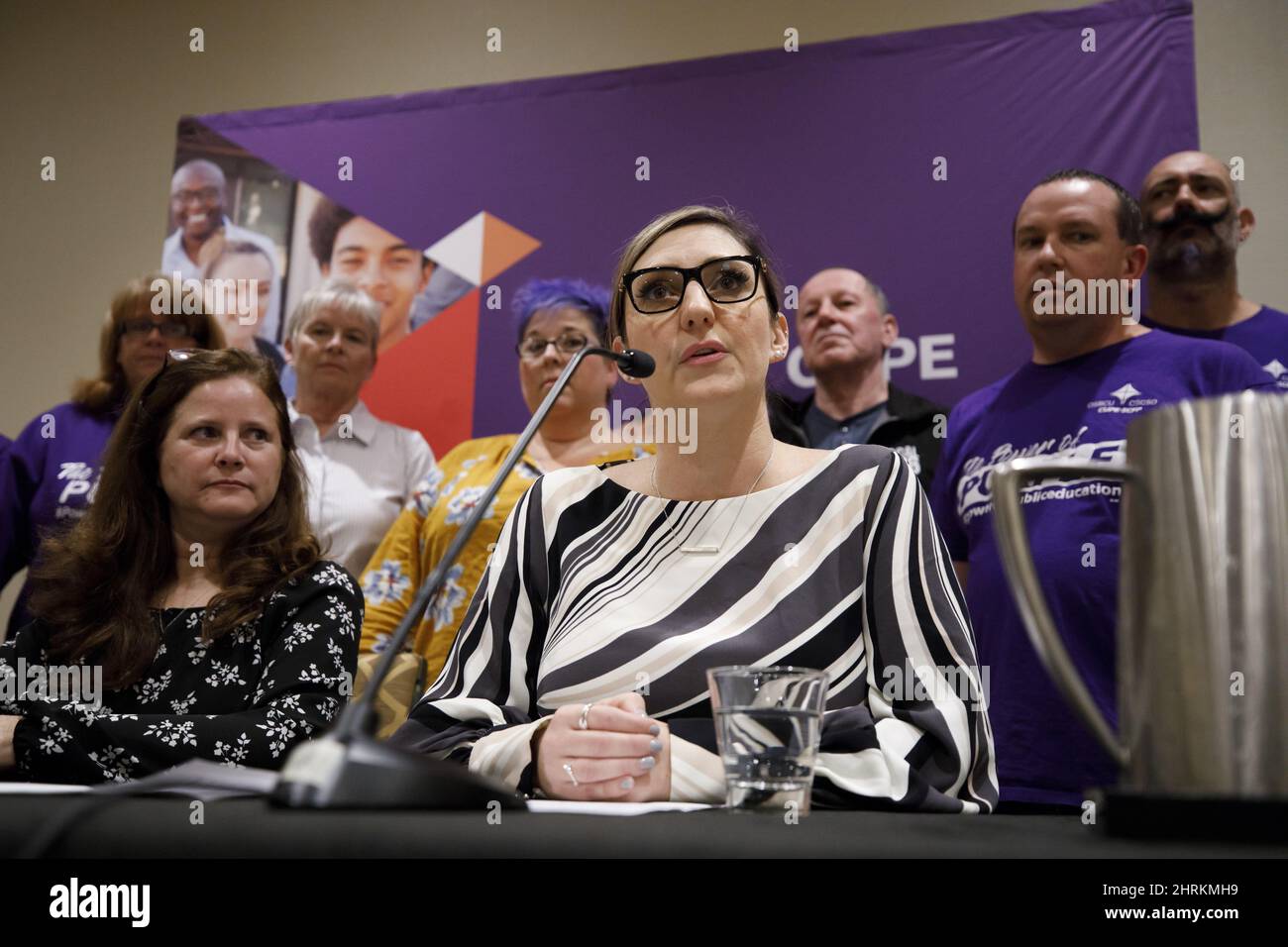 Laura Walton, president of OSBCU, middle, speaks alongside Darcie ...