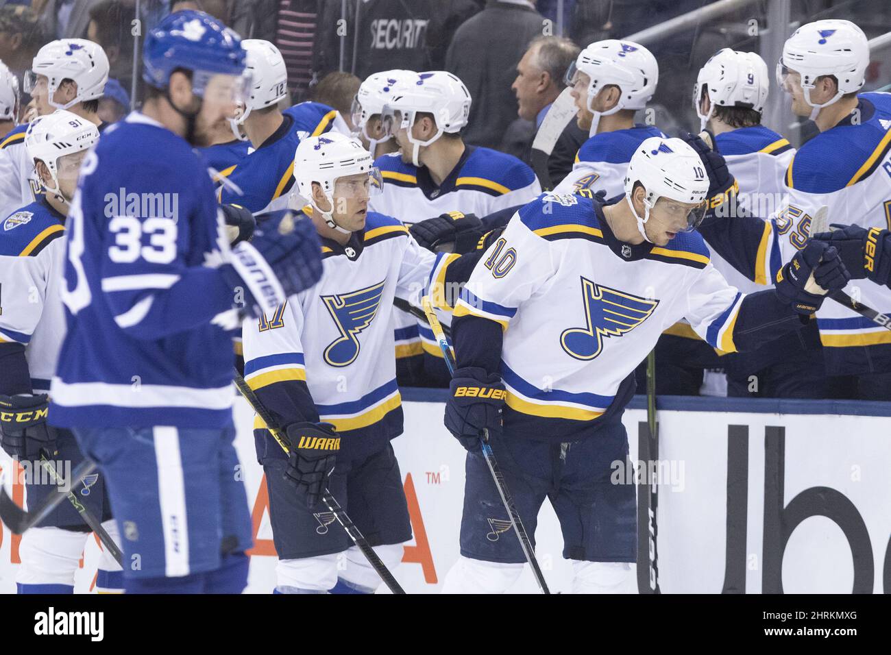 St. Louis Blues centre Brayden Schenn (10) celebrates scoring a goal ...