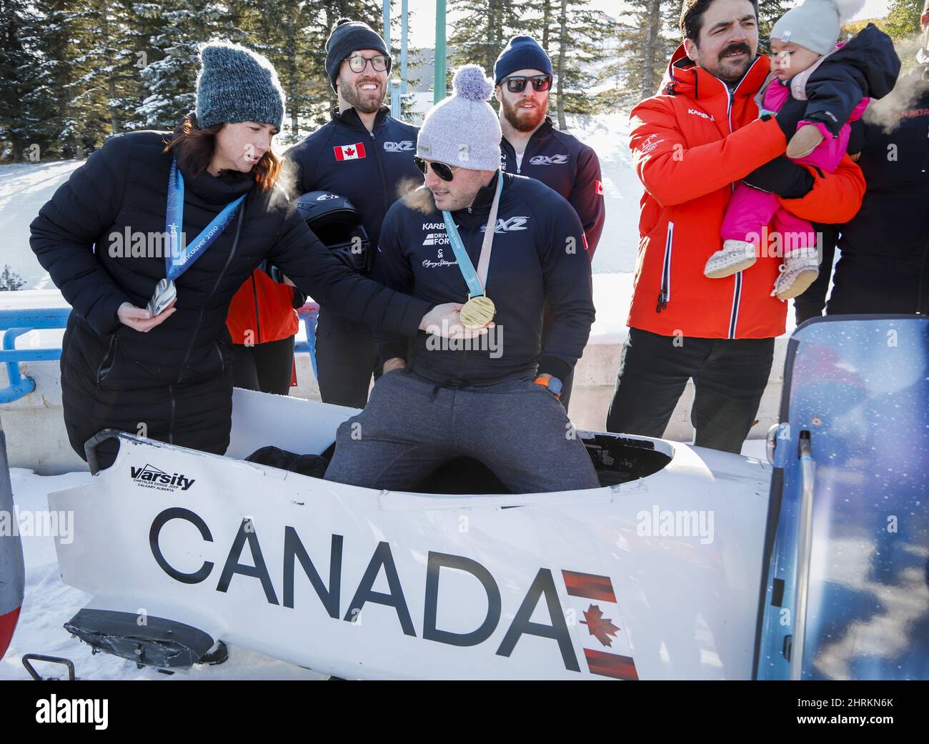 Justin Kripps, centre, Olympic bobsleigh champion, and Helen Upperton ...