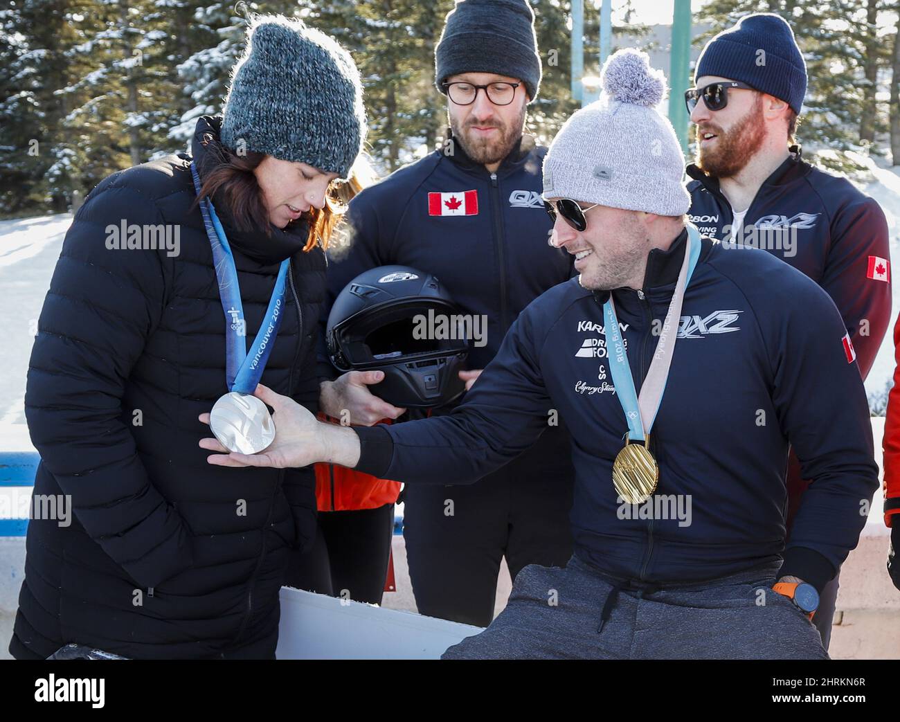 Justin Kripps, centre, Olympic bobsleigh champion, and Helen Upperton ...