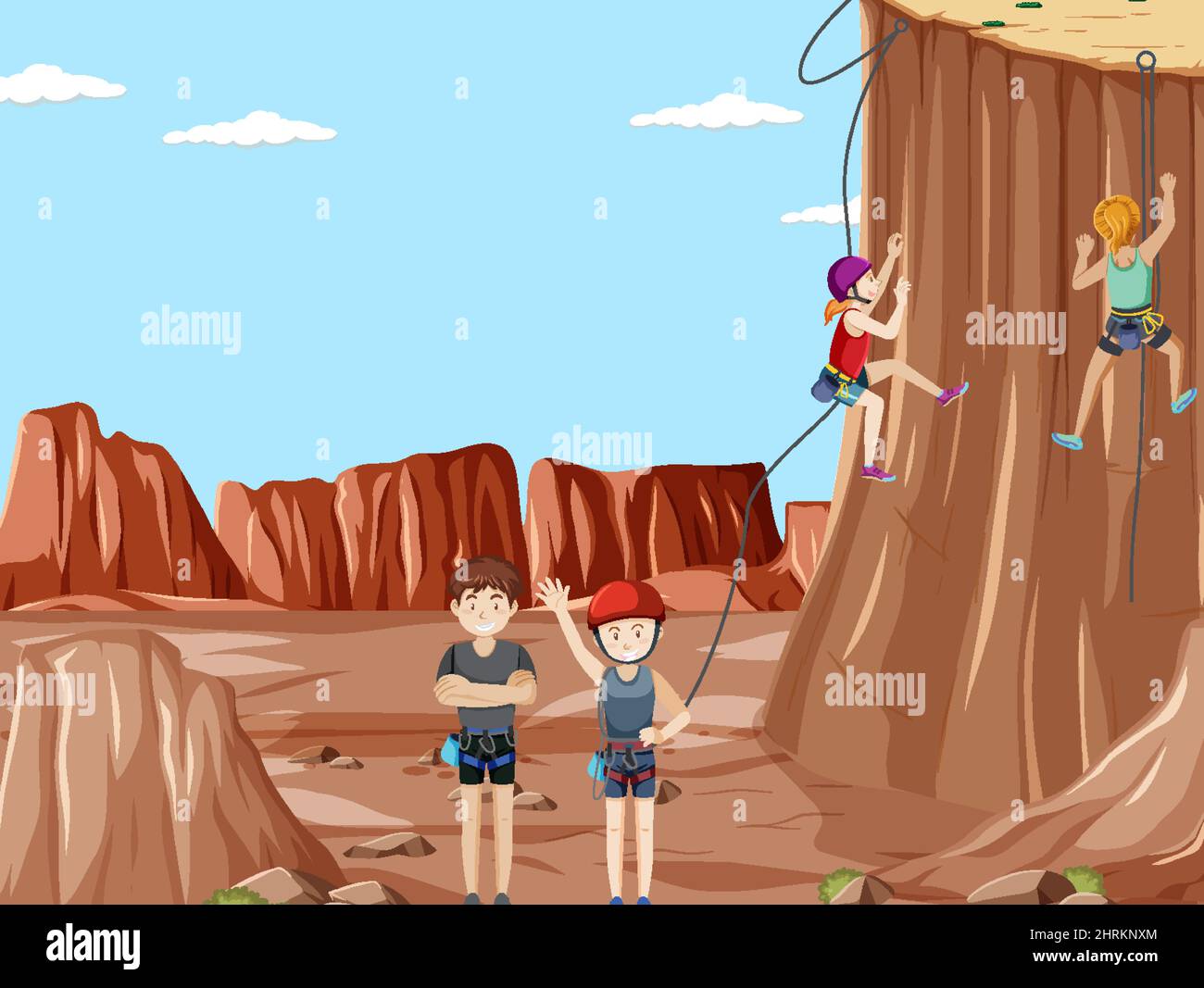 Rock climbing scene with many climbers illustration Stock Vector Image ...
