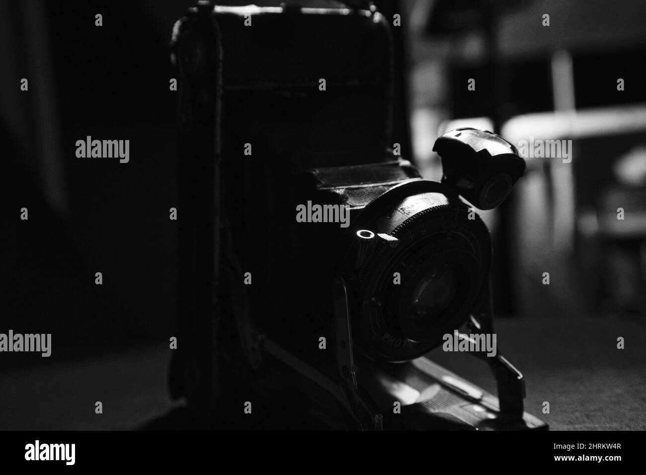 Texture vintage camera on black Black and White Stock Photos & Images ...