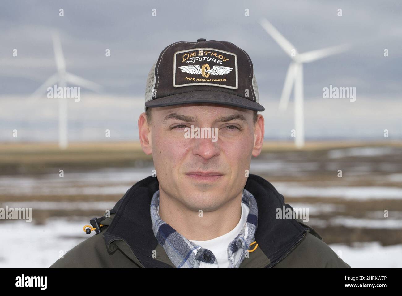 Farmer James Praskach near a wind energy project close to his farm near ...