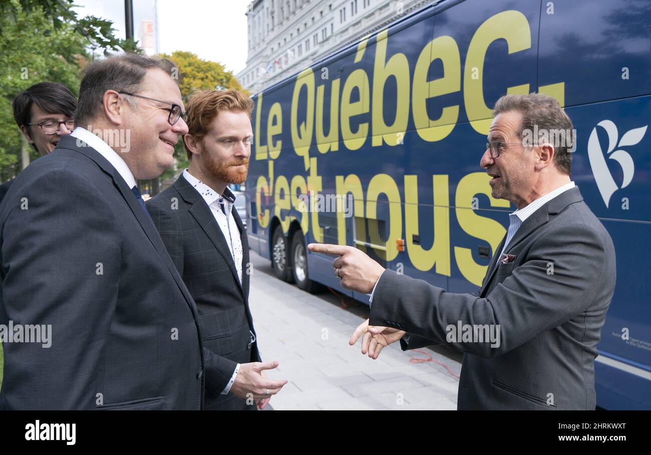 Bloc Quebecois Leader Yves-Francois Blanchet is greeted by candidates ...