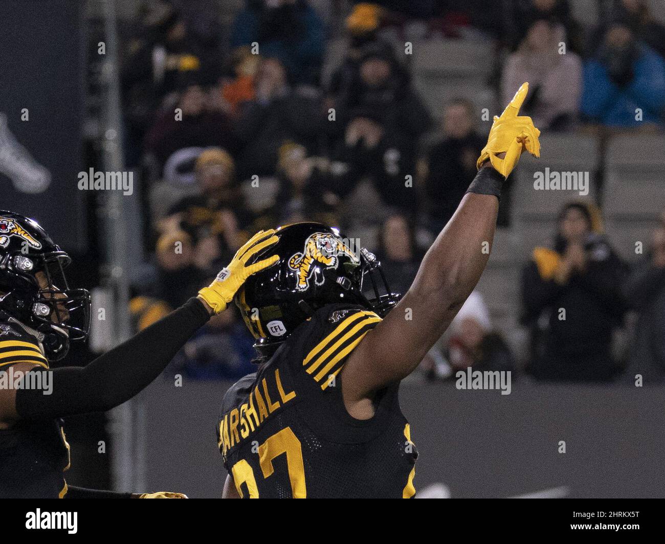 Hamilton Tiger Cats running back Cameron Marshall (27) celebrates his ...