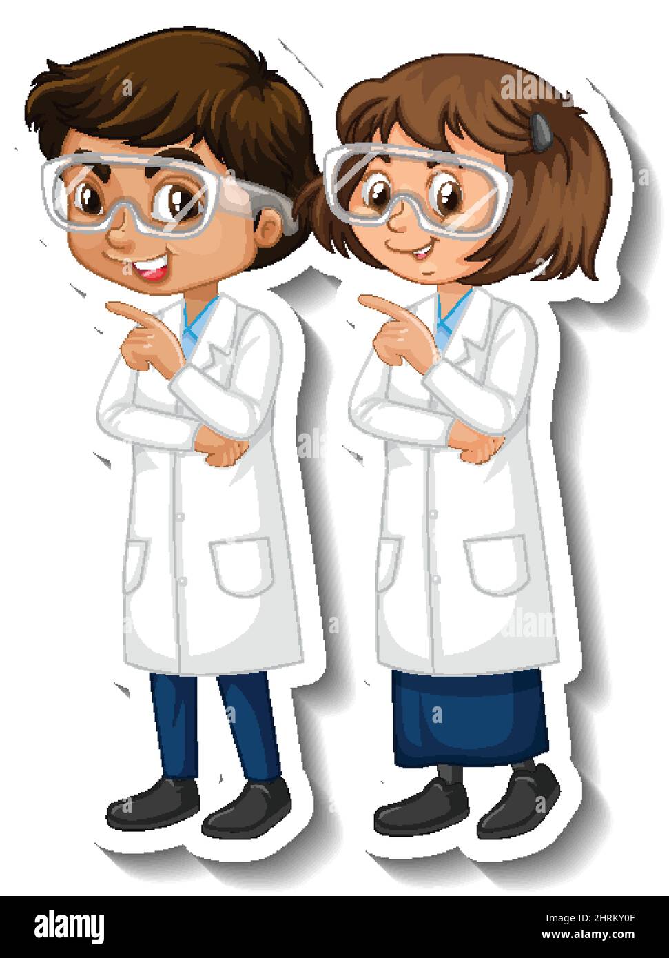 Scientist couple kids cartoon character sticker illustration Stock ...