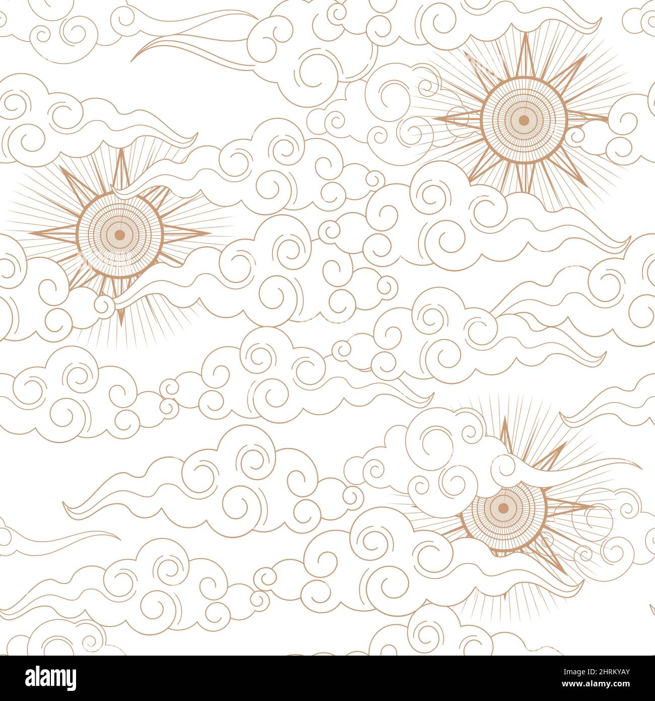 Traditional oriental ornament.Clouds floating in the sky.Tibetan or ...