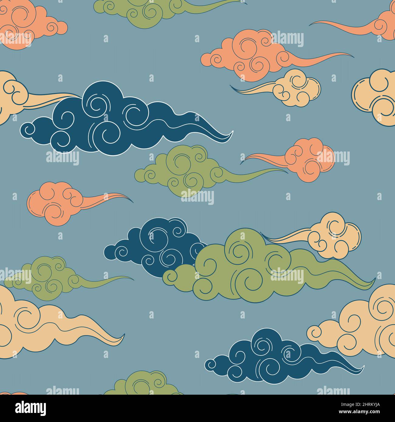 Traditional oriental ornament.Clouds floating in the sky.Tibetan or ...