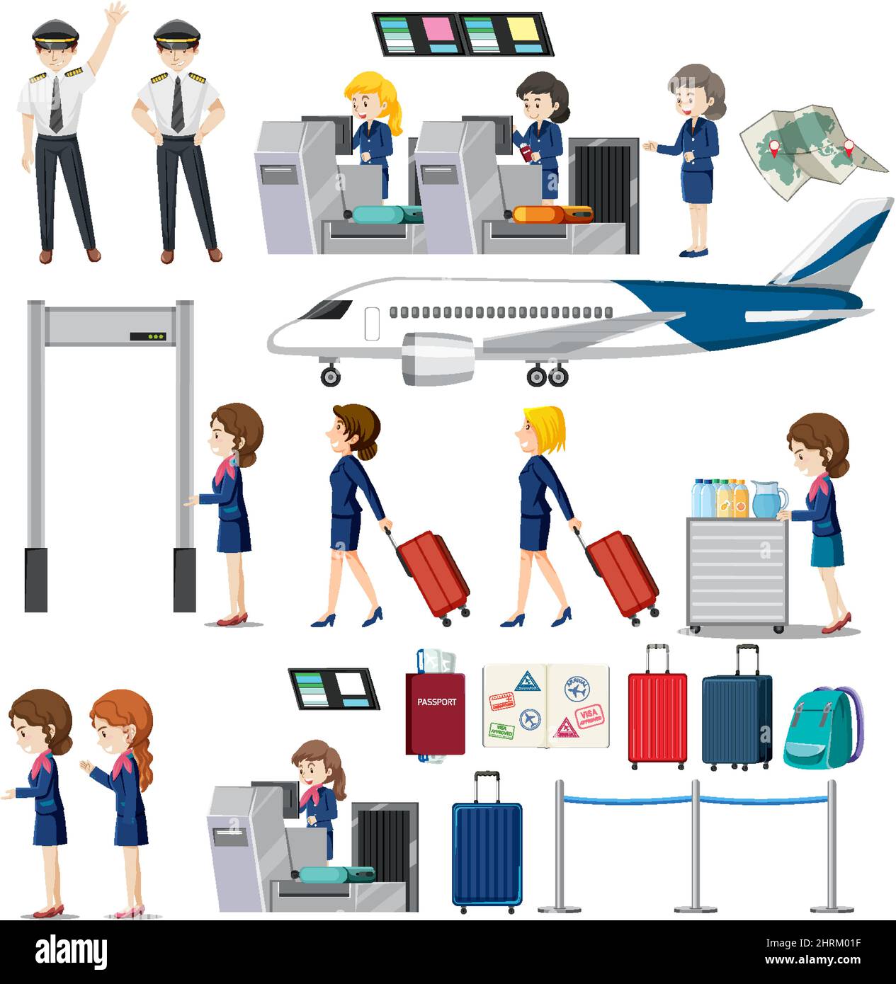 Set of traveling objects and travelers illustration Stock Vector Image ...