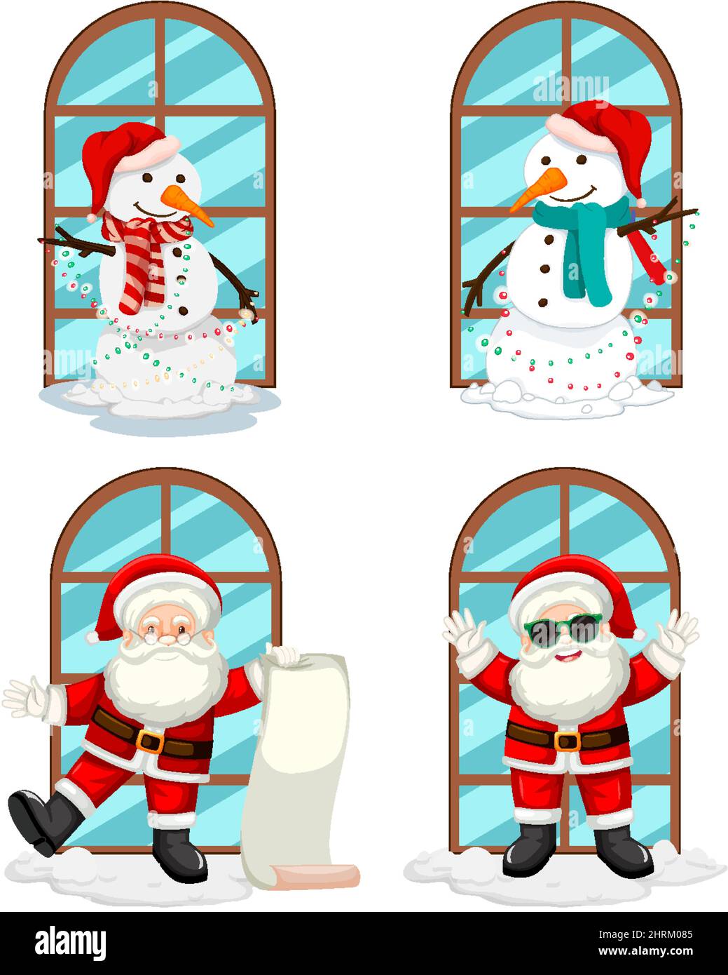 Set of snowman and Santa by the window illustration Stock Vector Image ...