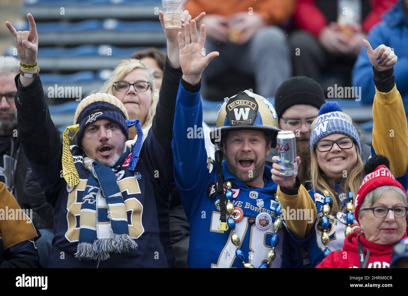 Winnipeg Blue Bombers football fans are seen prior to the 107th Grey ...