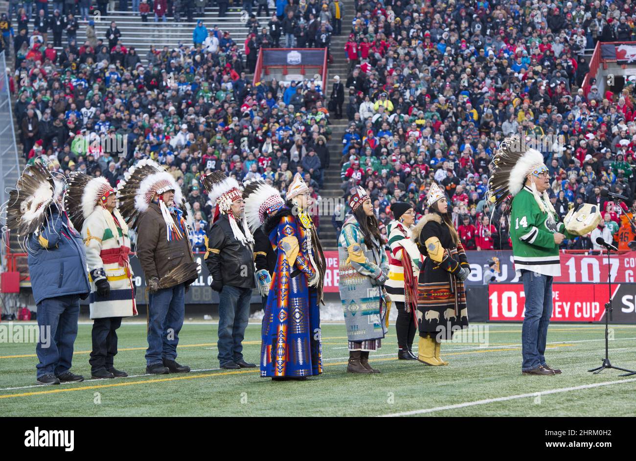 Members of the First Nations are seen during the 107th Grey Cup in ...
