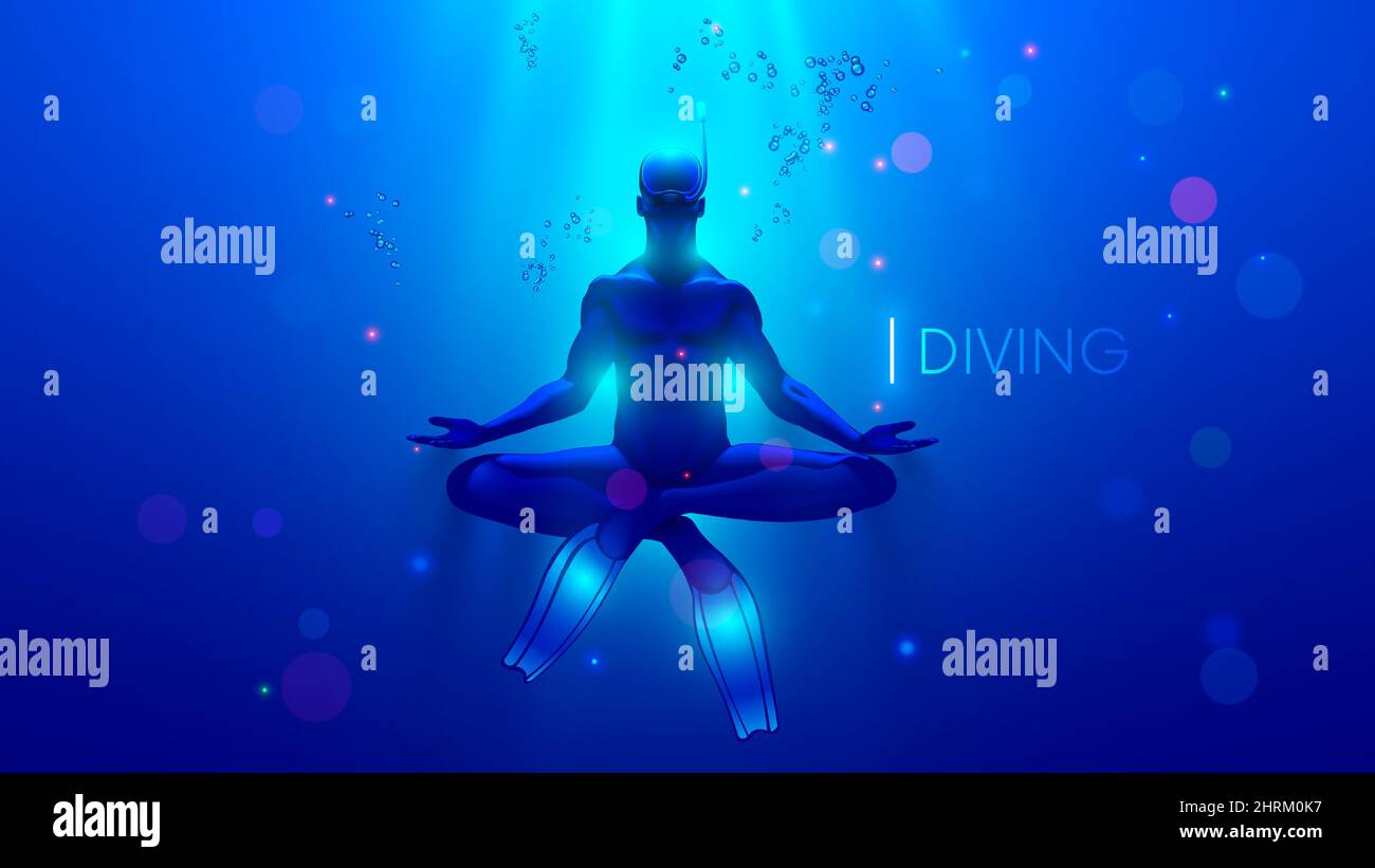 Free diver relaxation or meditation underwater in sea. Free diving in ...