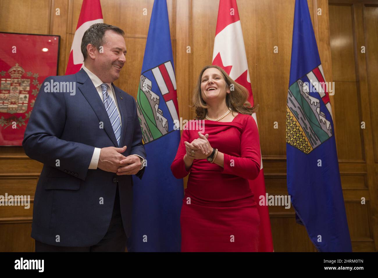 Deputy Prime Minister Chrystia Freeland and Alberta Premier Jason ...