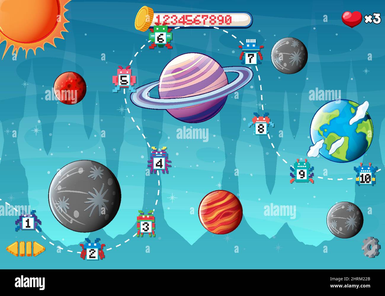 Pixel space game interface with planets illustration Stock Vector Image ...
