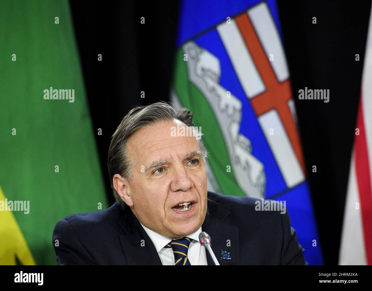 Francois Legault, Premier of Quebec speaks during a press conference ...