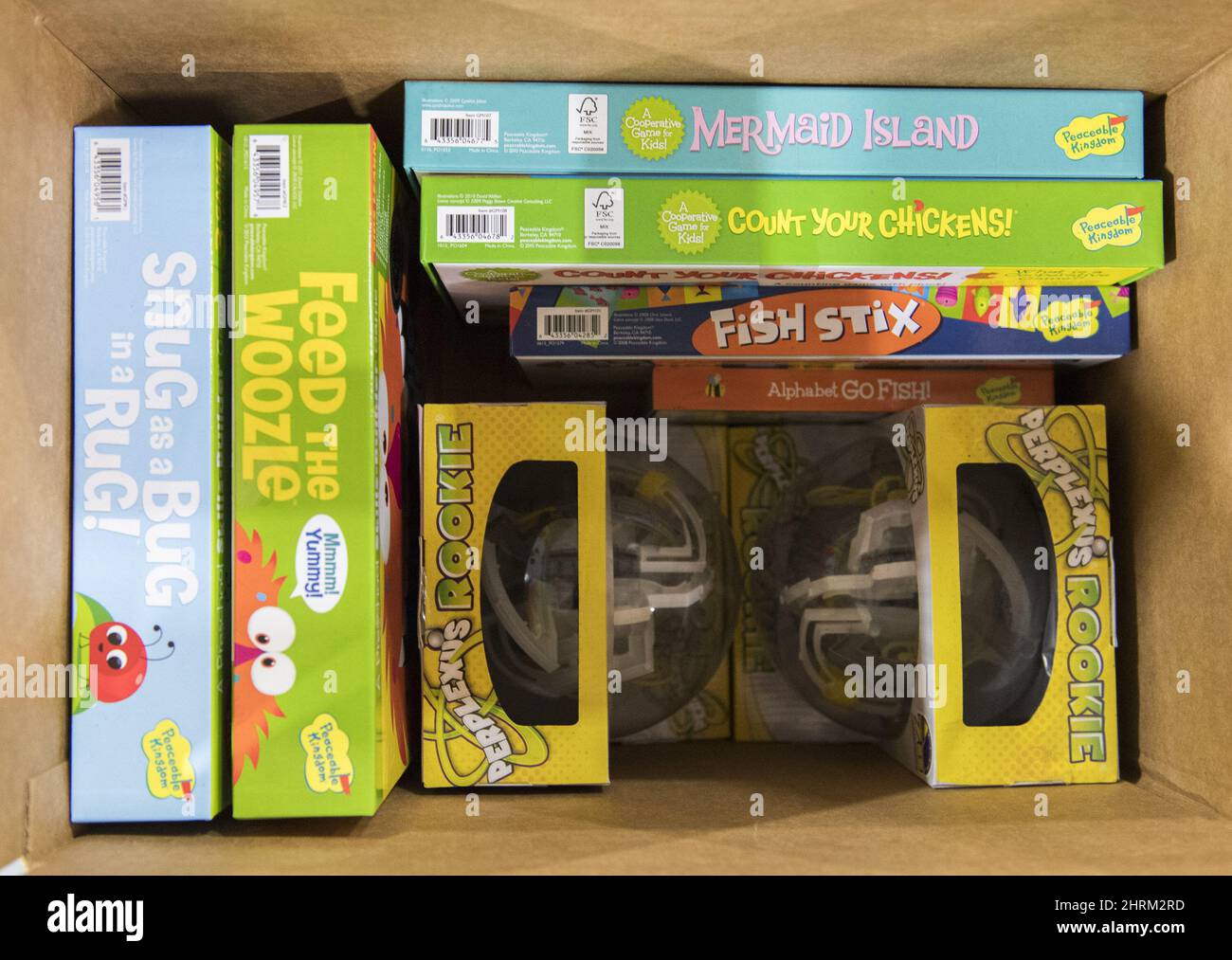 Board games are shown at a GCSurplus warehouse in Montreal, Tuesday ...