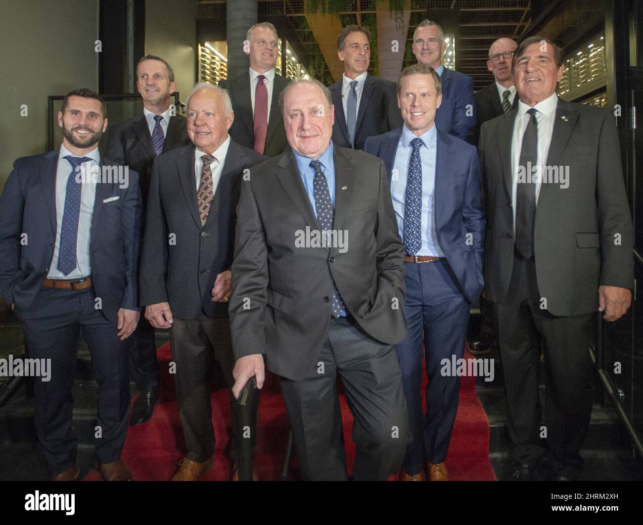 Former captains of the Montreal Canadiens pose for photos before the ...