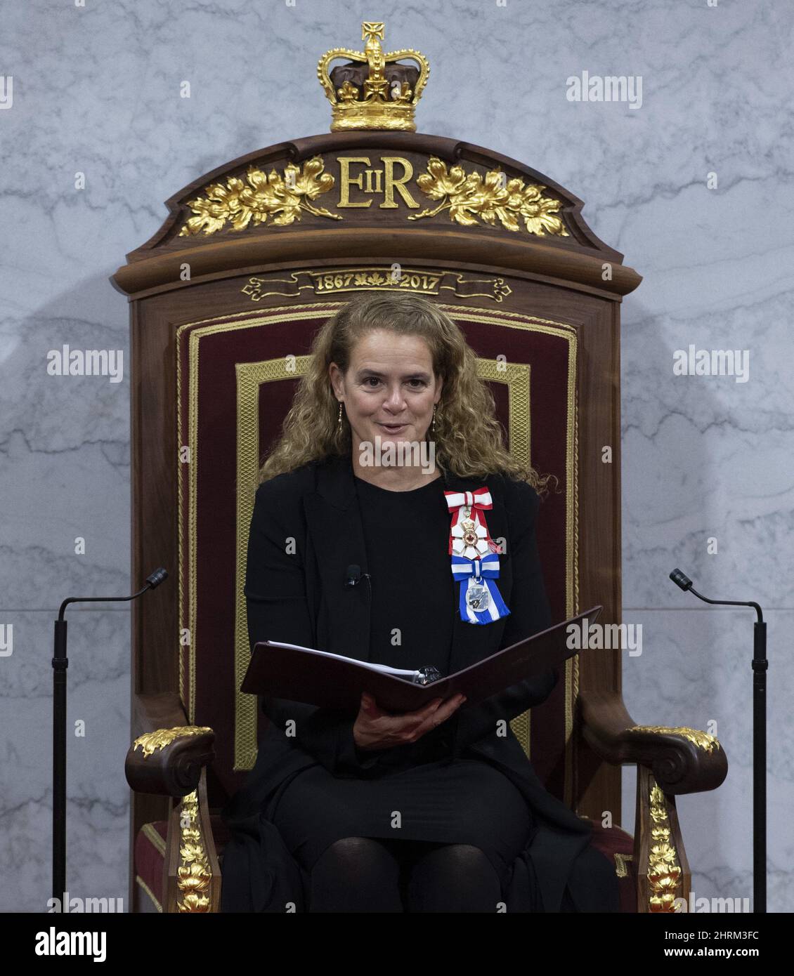 Governor General Julie Payette delivers the Throne Speech in the Senate chamber, Thursday ...