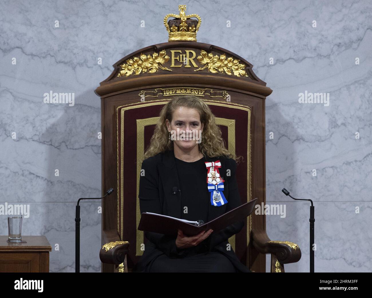Governor General Julie Payette delivers the Throne Speech in the Senate chamber, Thursday ...