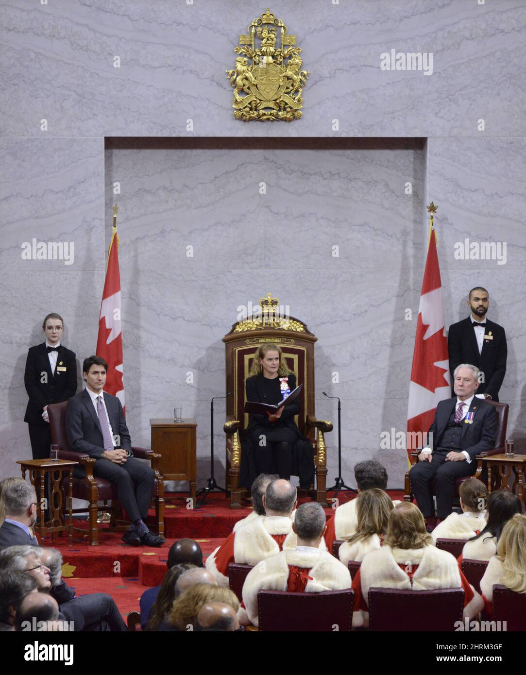 Canadian Prime Minister Justin Trudeau and Senator Peter Harder look on as Governor General ...