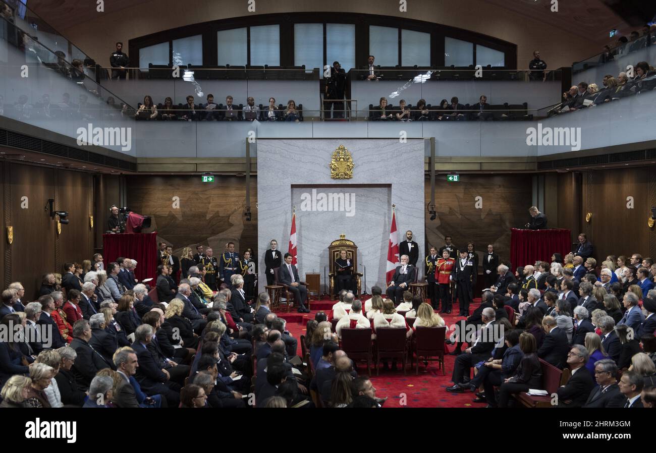 Governor General Julie Payette delivers the Throne Speech in the Senate chamber, Thursday ...