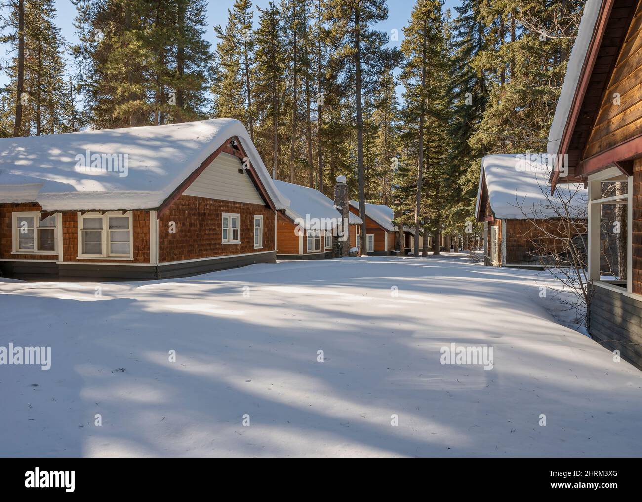 Winter cabins at Johnston Canyon in Banff National Park, Alberta ...