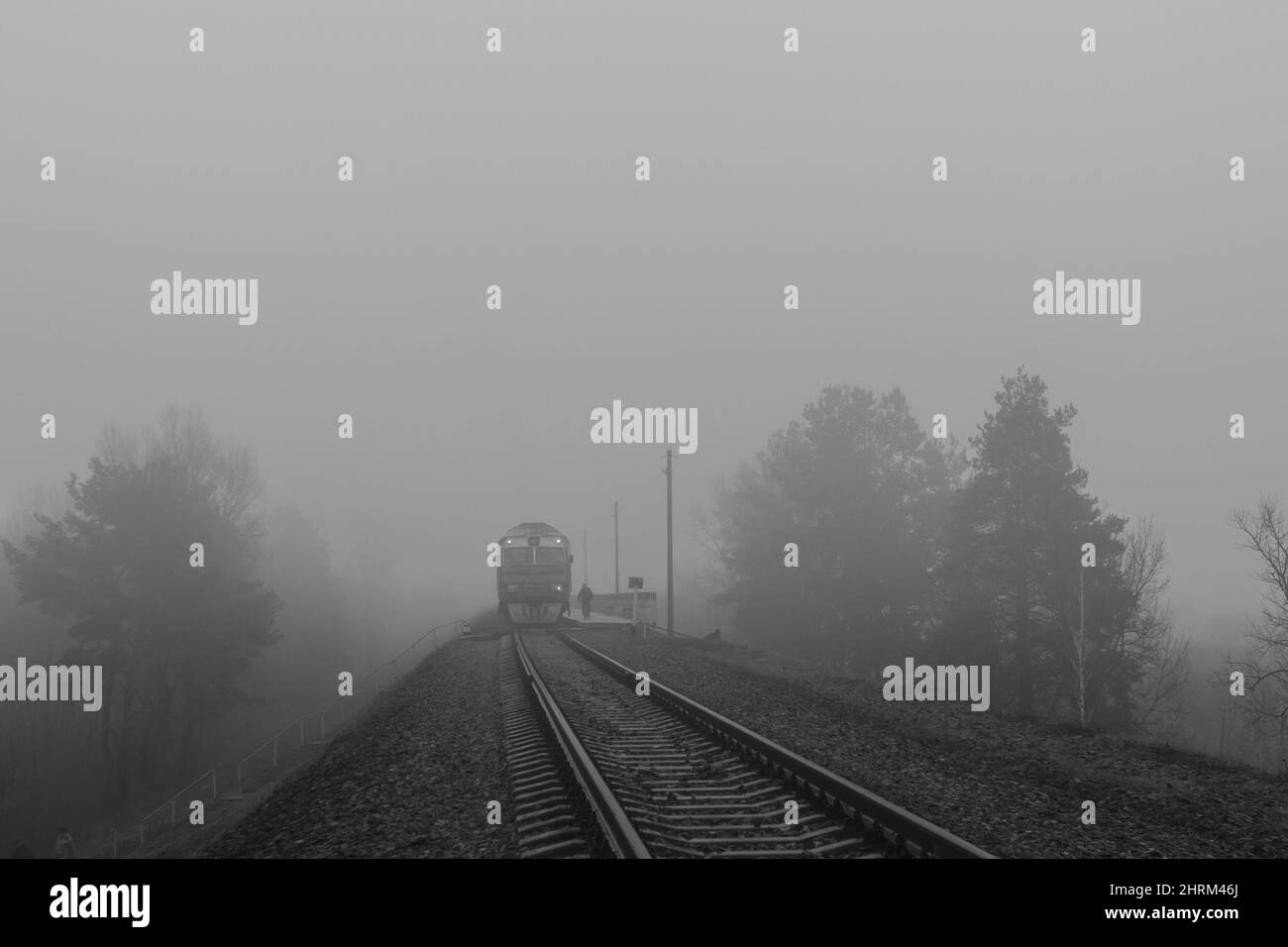 Grayscale shot of a train on a railway Stock Photo - Alamy