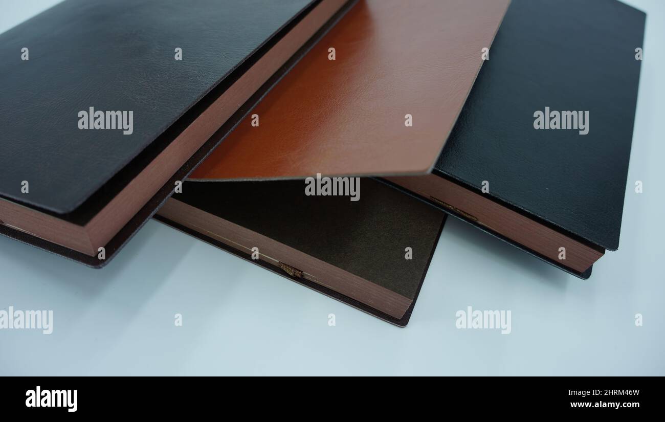 Closeup of notebooks on the table Stock Photo - Alamy