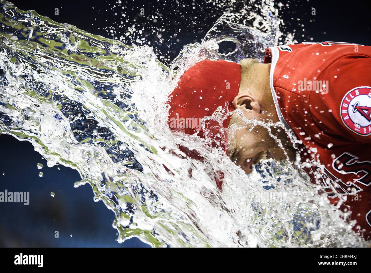 Los Angeles Angels centre fielder Mike Trout (27) gets a gatorade ...