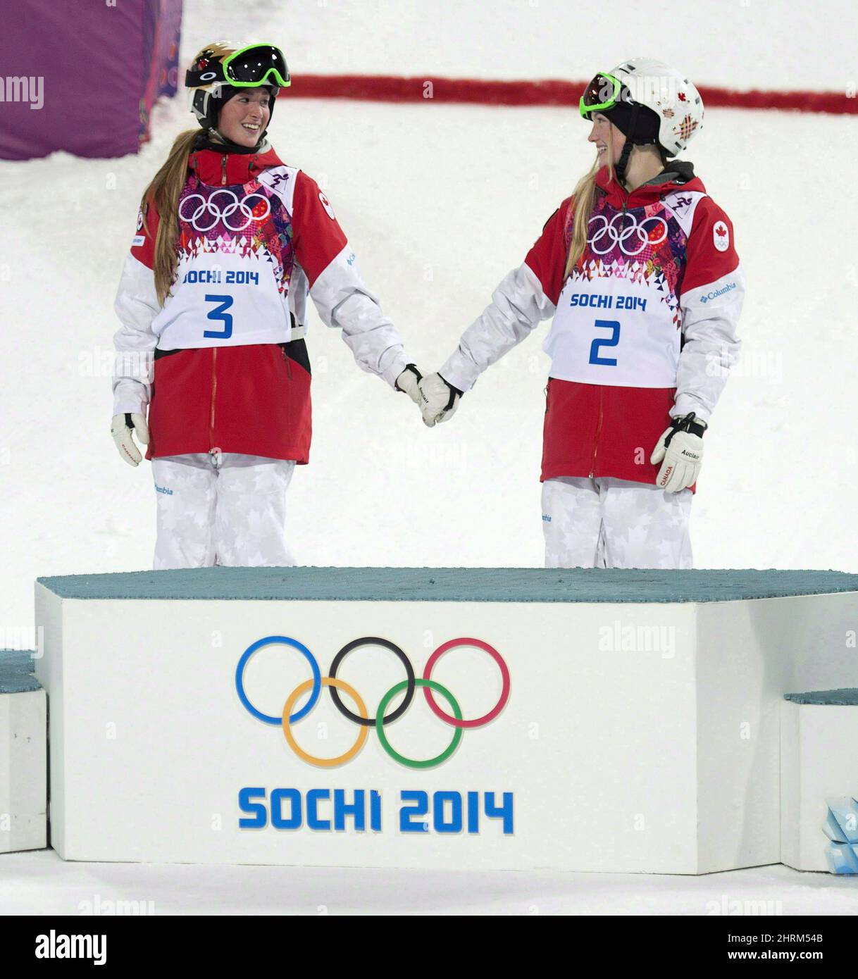 Canada's Justine Dufour-Lapointe and Chloe Dufour-Lapointe holds hands ...