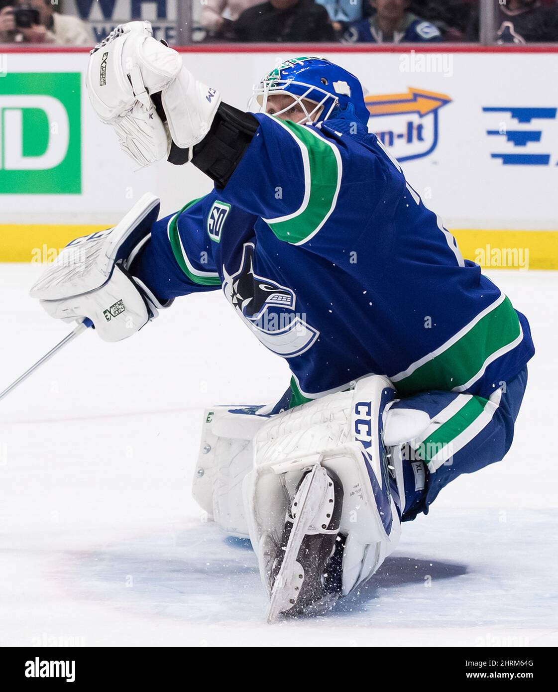 Vancouver Canucks goalie Jacob Markstrom, of Sweden, makes a glove save ...