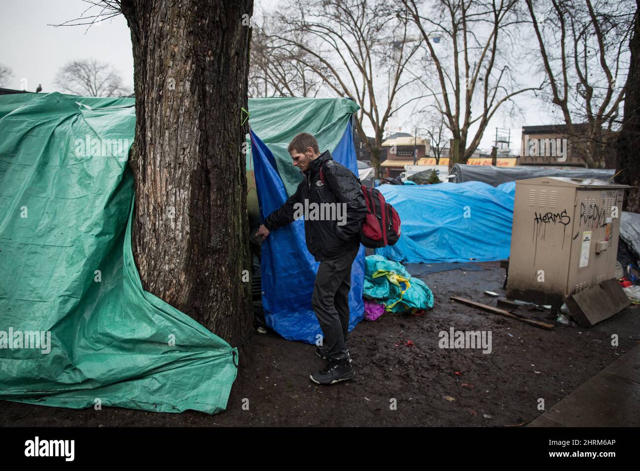 Shane Redpath is seen outside a tent he shares with another person at a ...