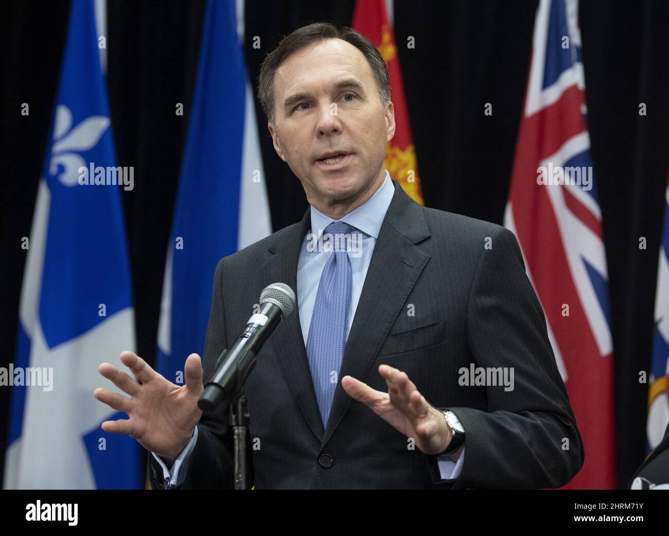 Minister of Finance Bill Morneau speaks with the media before a meeting ...