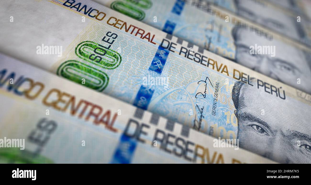 Peruvian Soles money printing 3d illustration. PEN banknote print ...