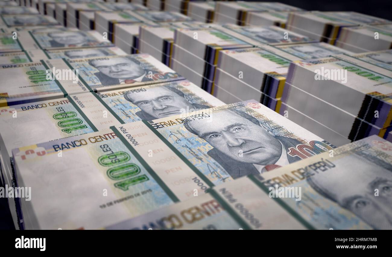 Peruvian Soles money pack 3d illustration. PEN banknote bundle stacks ...