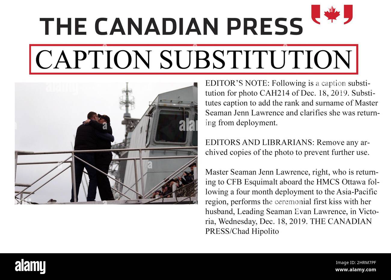 Master Seaman Jenn Lawrence, right, who is returning to CFB Esquimalt ...