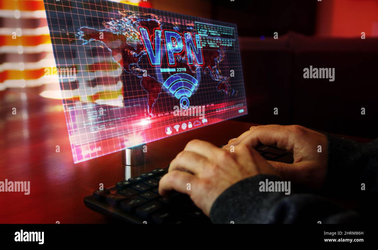 VPN on computer screen. VPN, virtual private network and encrypted link ...