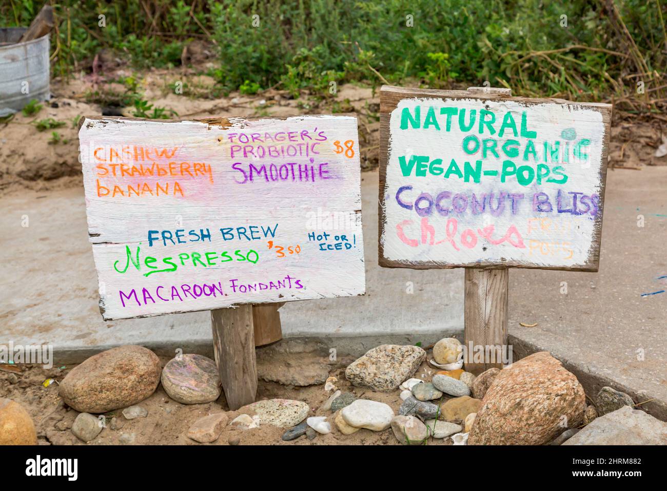 Hand-made signs advertising food items Stock Photo - Alamy
