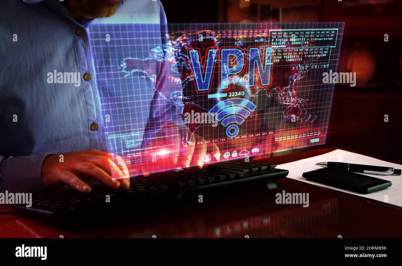 VPN on computer screen. VPN, virtual private network and encrypted link ...