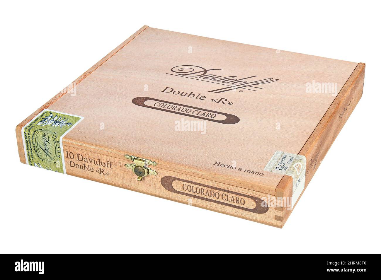 Close-up shot of Davidoff cigars in a wooden box isolated on a white ...