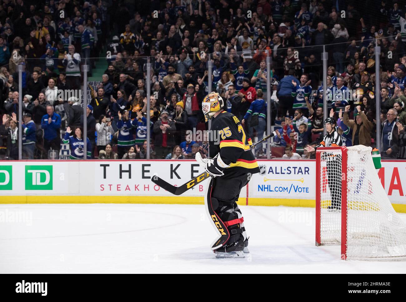 Vancouver Canucks goalie Jacob Markstrom, of Sweden, celebrates the ...
