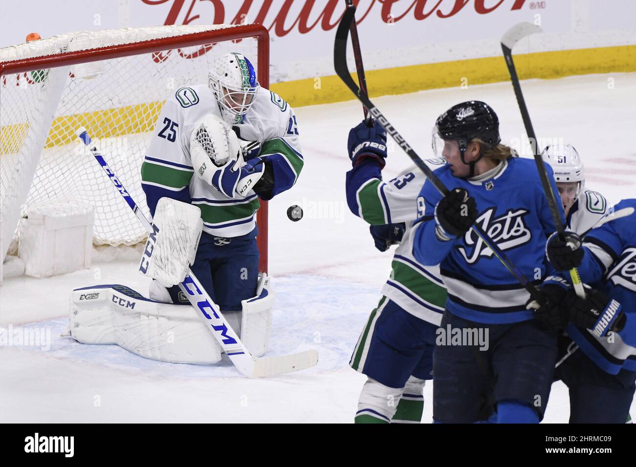Vancouver Canucks goaltender Jacob Markstrom (25) makes a save during ...