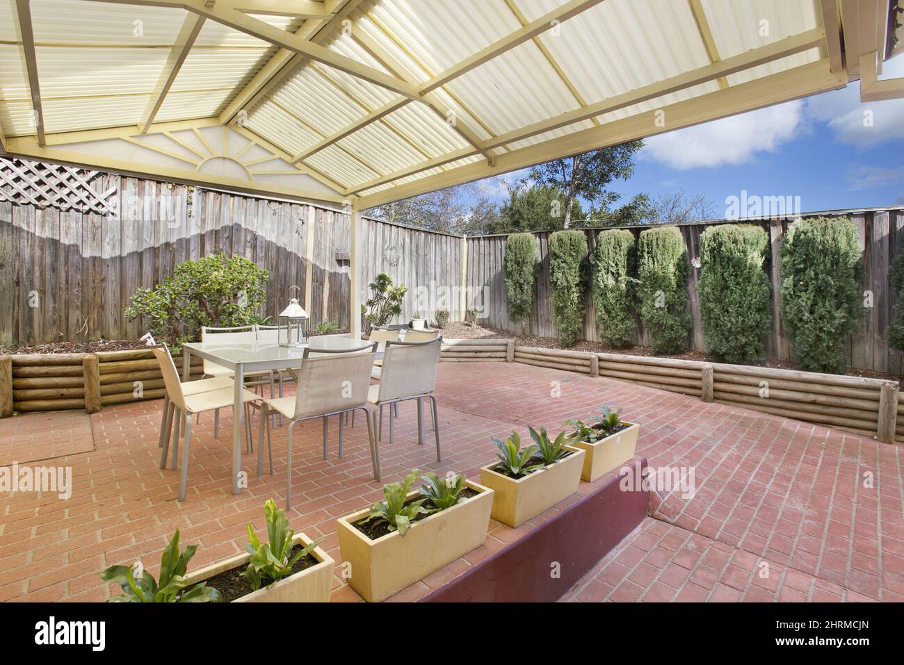 Modern terrace with dining table and chairs. Sydney, Australia, Real ...