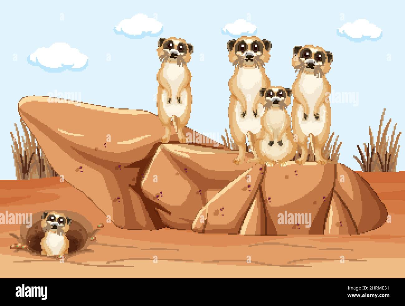 Desert background with a group of meerkats illustration Stock Vector ...