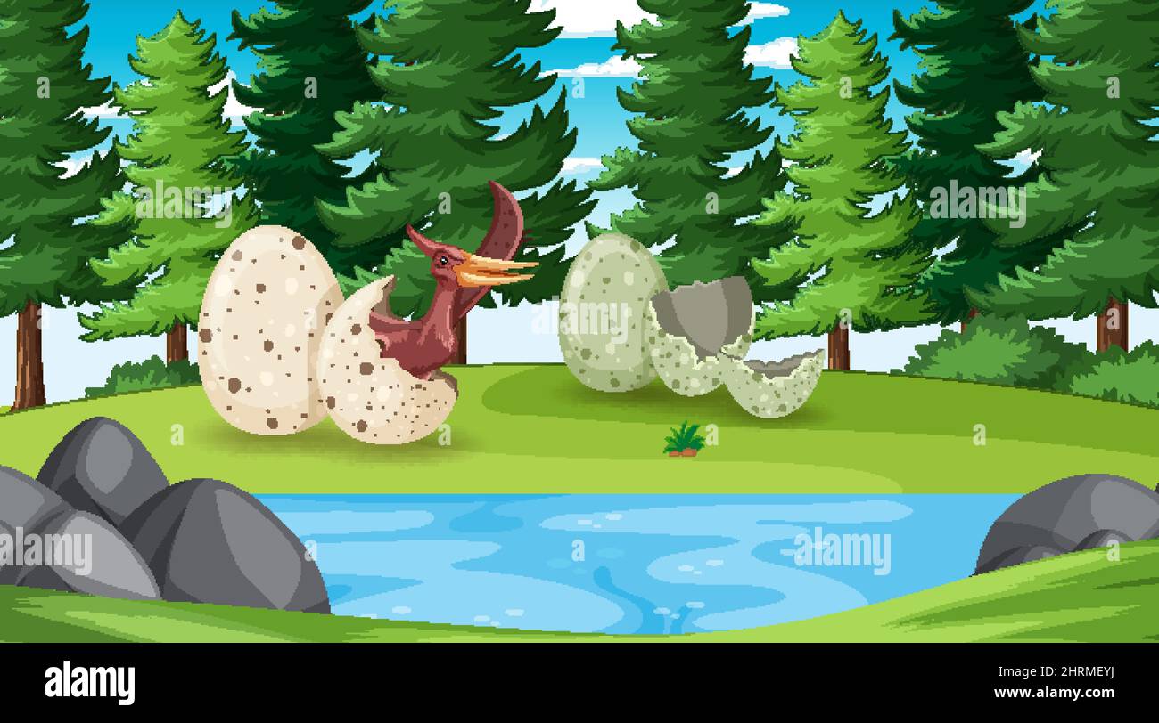 Dinosaur in prehistoric forest scene illustration Stock Vector Image ...